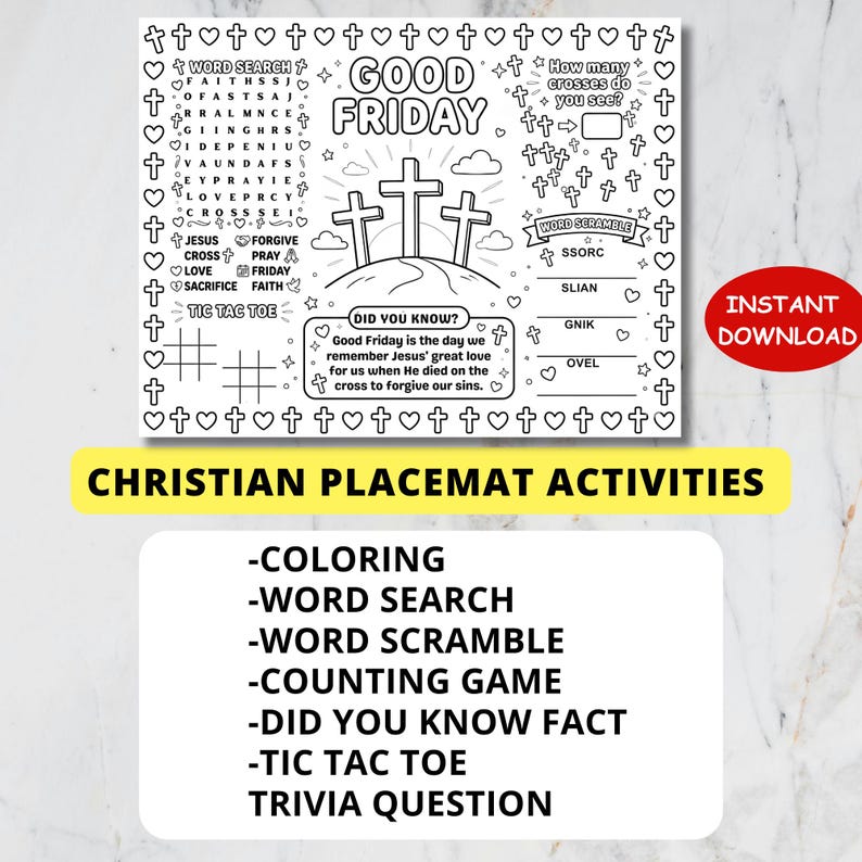 Good Friday Bible Activity Placemat Craft,lent Sunday School Jesus ...