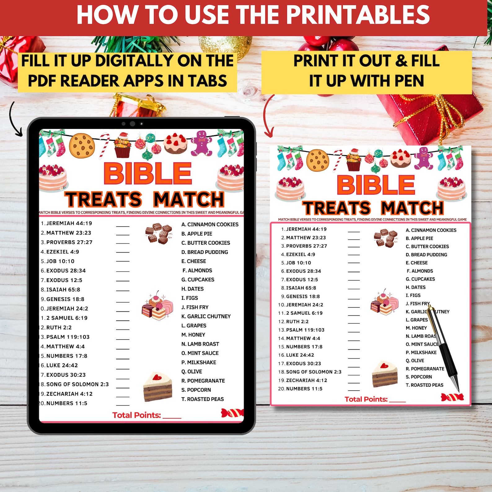 Bible Treats Match Game|bible Printable Game for Kids & Adult|church ...