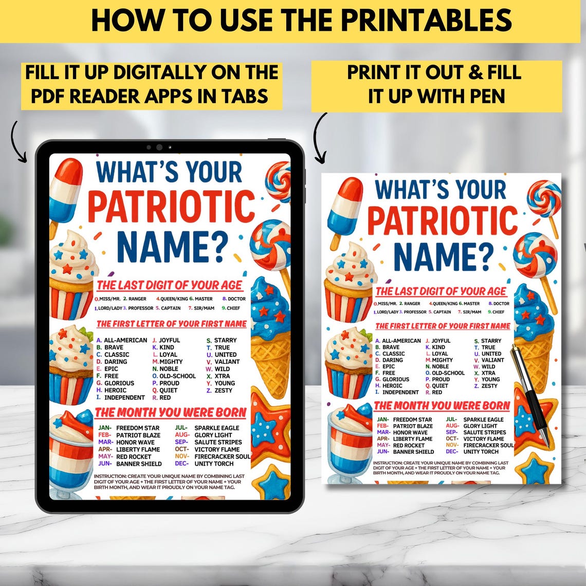 What's Your Patriotic Name Game With Nametags & Sign,4th of July Party ...