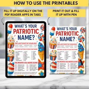 What's Your Patriotic Name Game With Nametags & Sign,4th of July Party ...