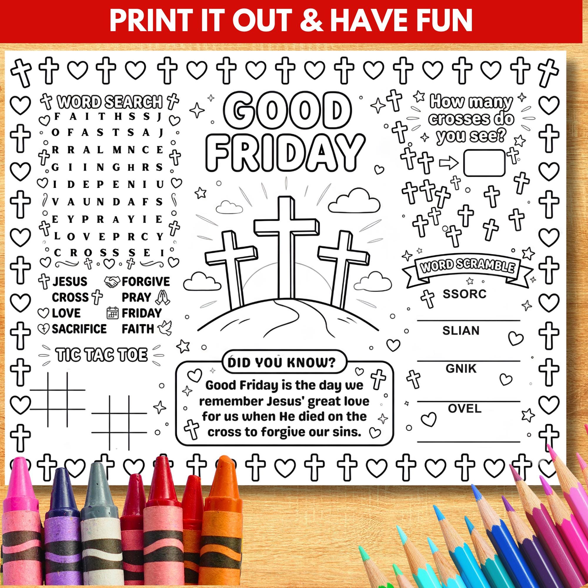 Good Friday Bible Activity Placemat Craft,lent Sunday School Jesus ...
