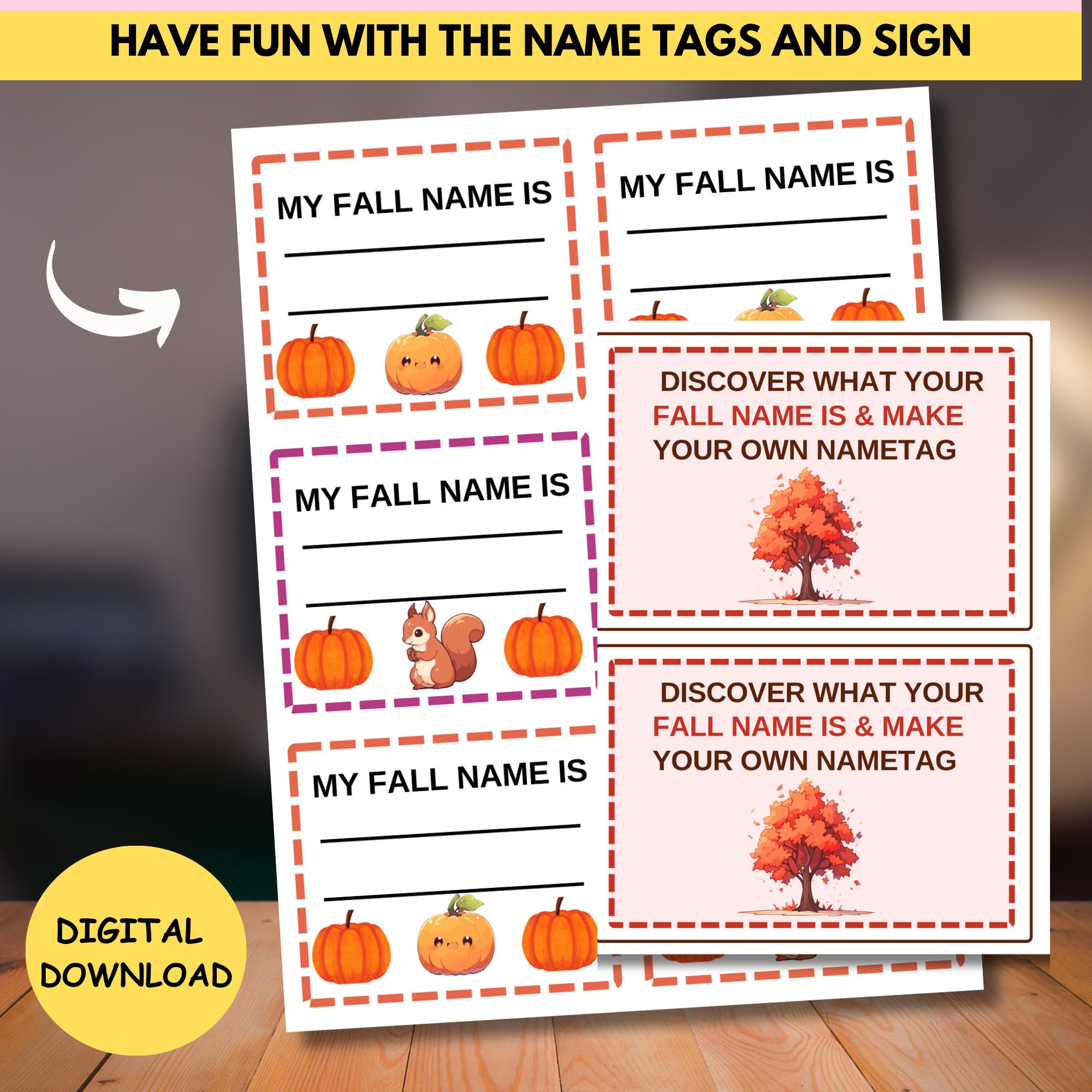 What's Your Fall Name Game With Name Tags & Sign Fall - Etsy