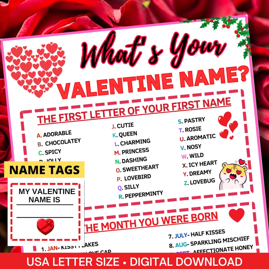 What's Your Valentine Name Game With Nametags & Sign|funny Valentine's ...
