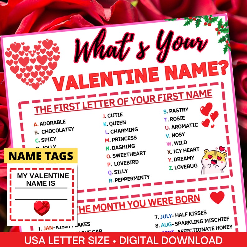 What's Your Valentine Name Game With Nametags & Signfunny Valentine's ...