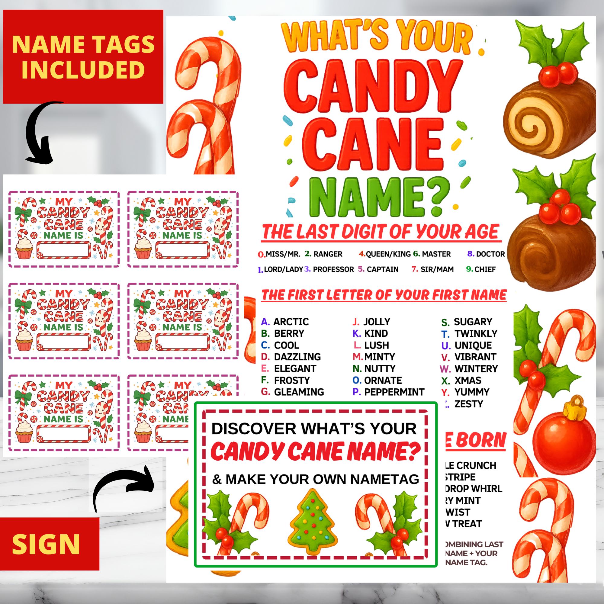 What's Your Candy Cane Name Game With Name Tags & Sign,christmas Party ...