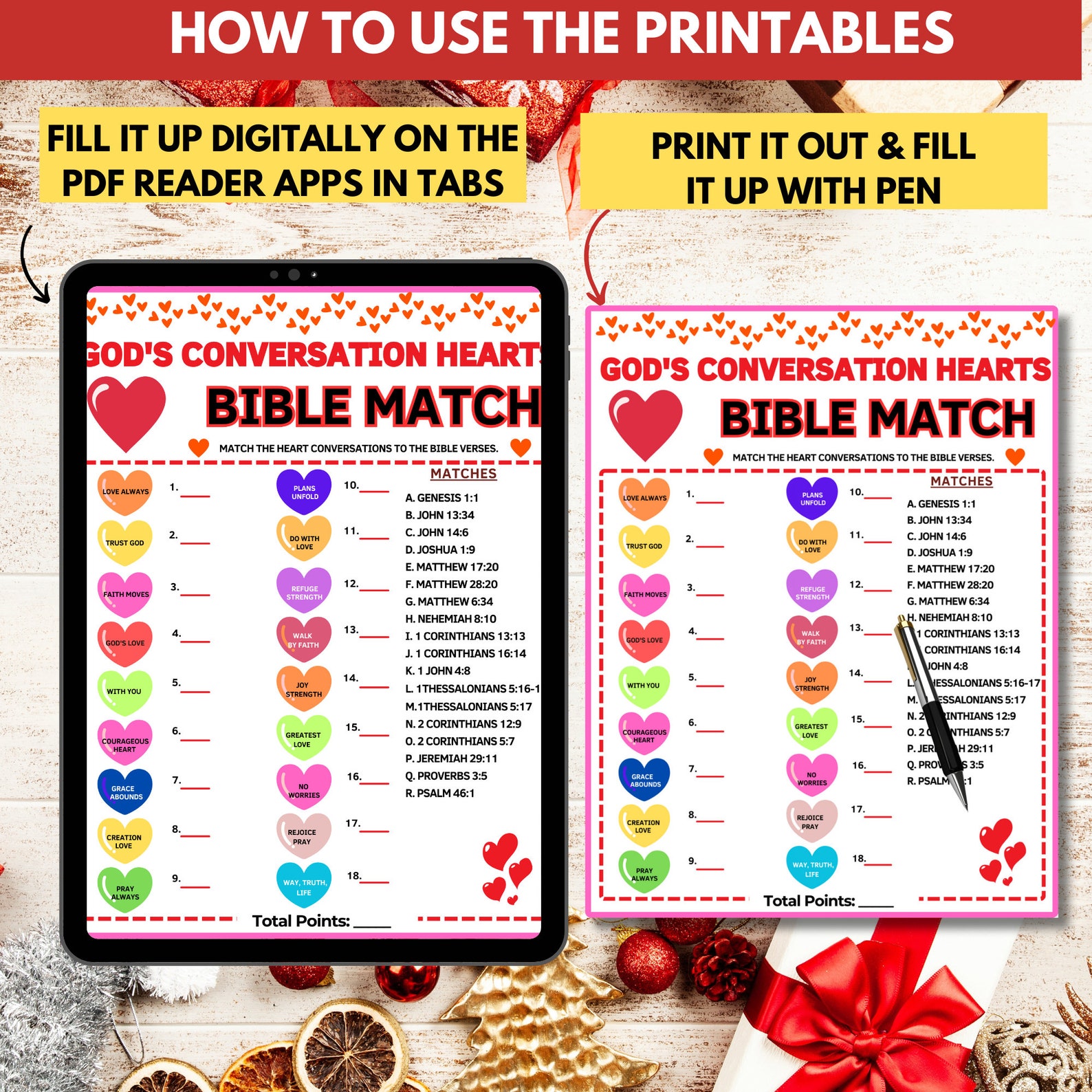 God's Conversation Hearts Bible Match Game|valentine's Day Bible Party ...