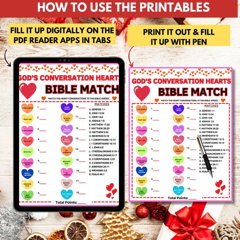 God's Conversation Hearts Bible Match Game|valentine's Day Bible Party ...