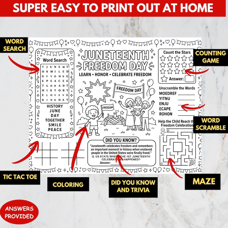 Juneteenth Party Activity Placemat Craft,kids Freedom Day Lesson ...