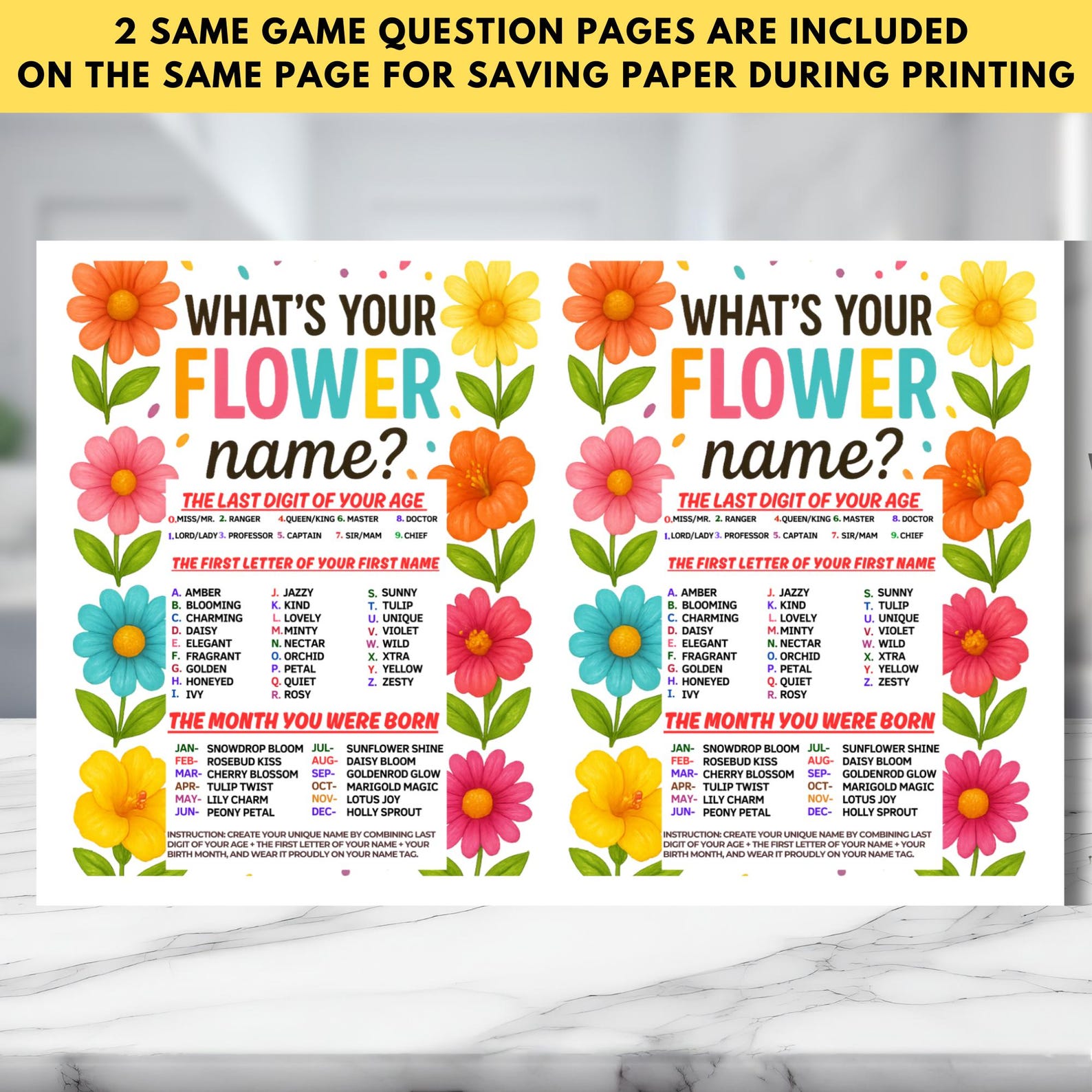 What's Your Flower Name Game With Nametags & Sign,birthday + Summer ...