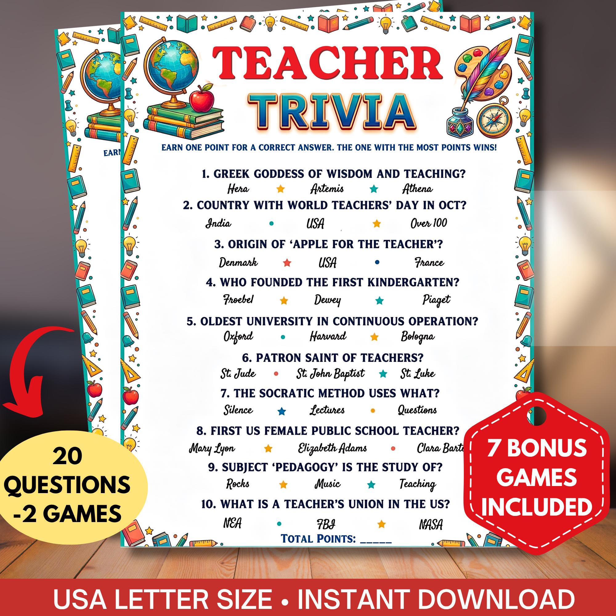 Teacher Appreciation Trivia Game Printable,end of School Year Quiz ...