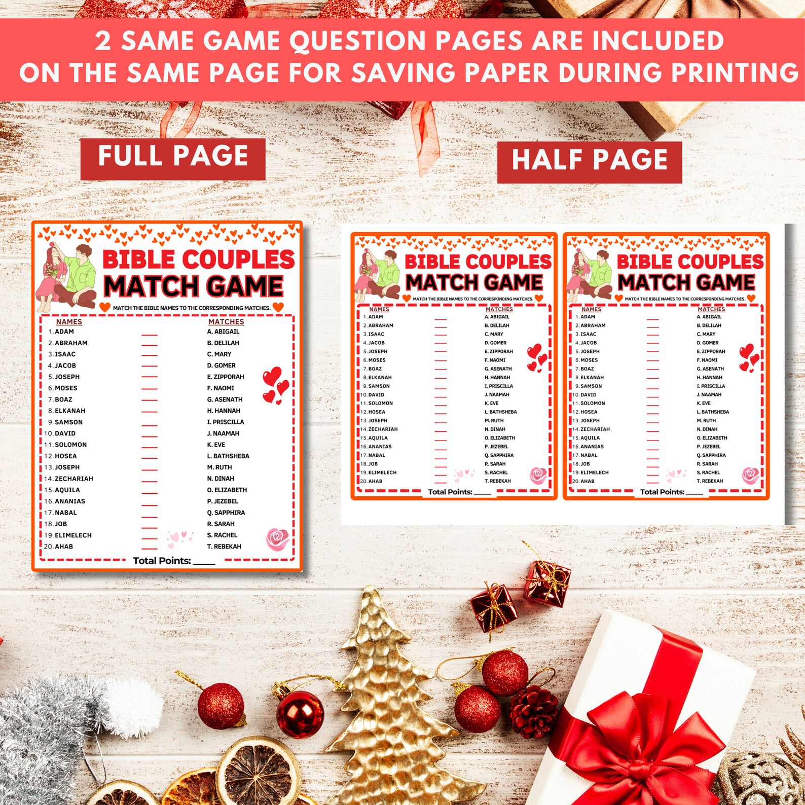 Bible Couples Match Trivia Game|christmas Party Activity|church Women ...