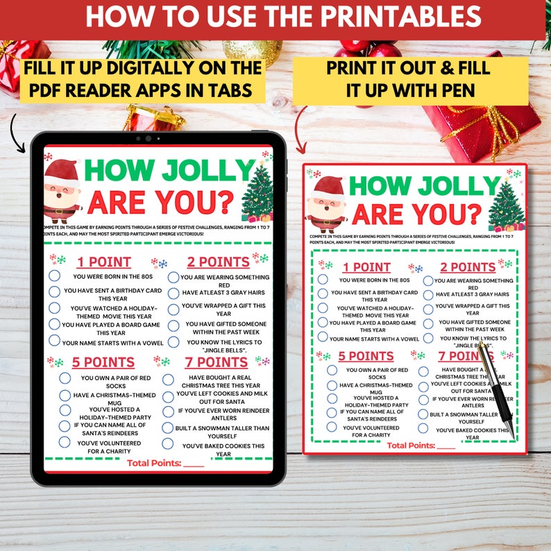Christmas Party Game|how Jolly Are You?|holiday Party Family Printable ...
