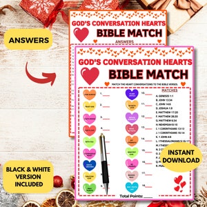 God's Conversation Hearts Bible Match Game|valentine's Day Bible Party Game|church Group ...