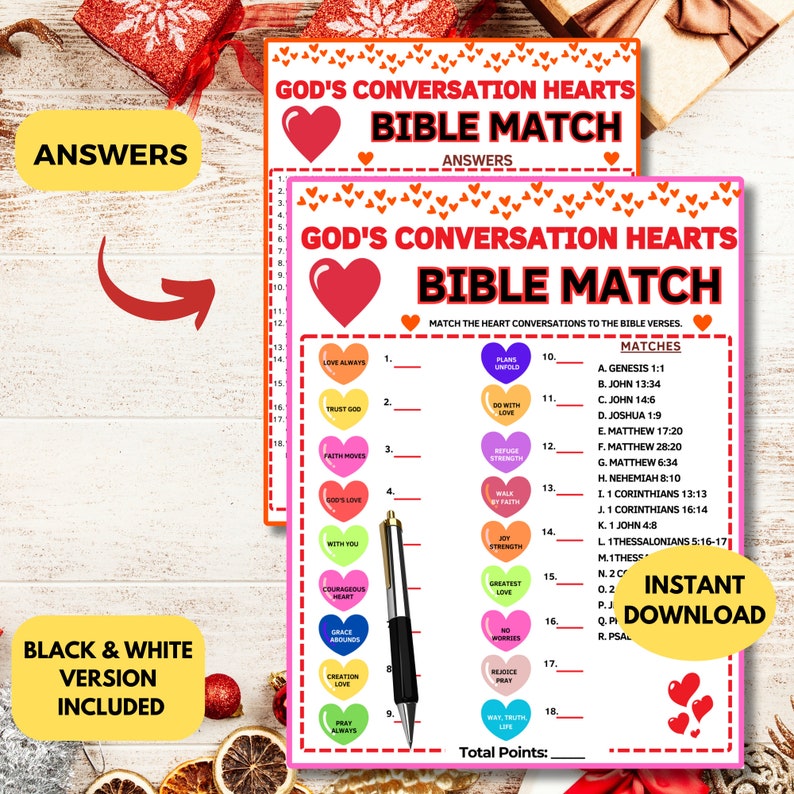 God's Conversation Hearts Bible Match Game|valentine's Day Bible Party ...