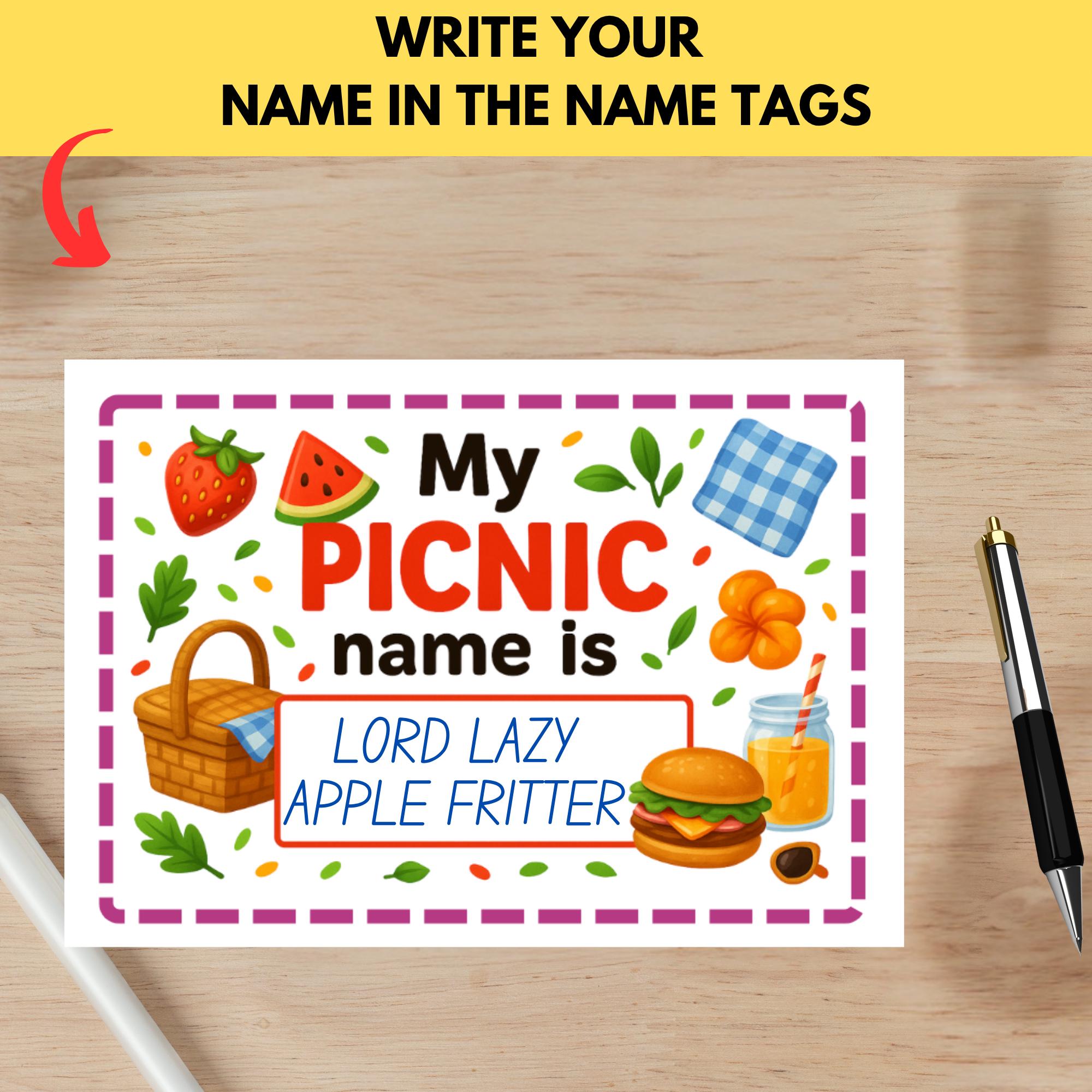 What's Your Picnic Name Game With Nametags & Sign,birthday Picnic Game ...