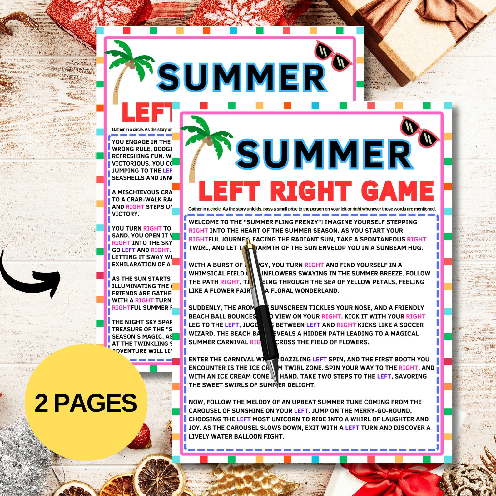 Summer Left Right Story Game|summer Family Reunion Printable|gift ...