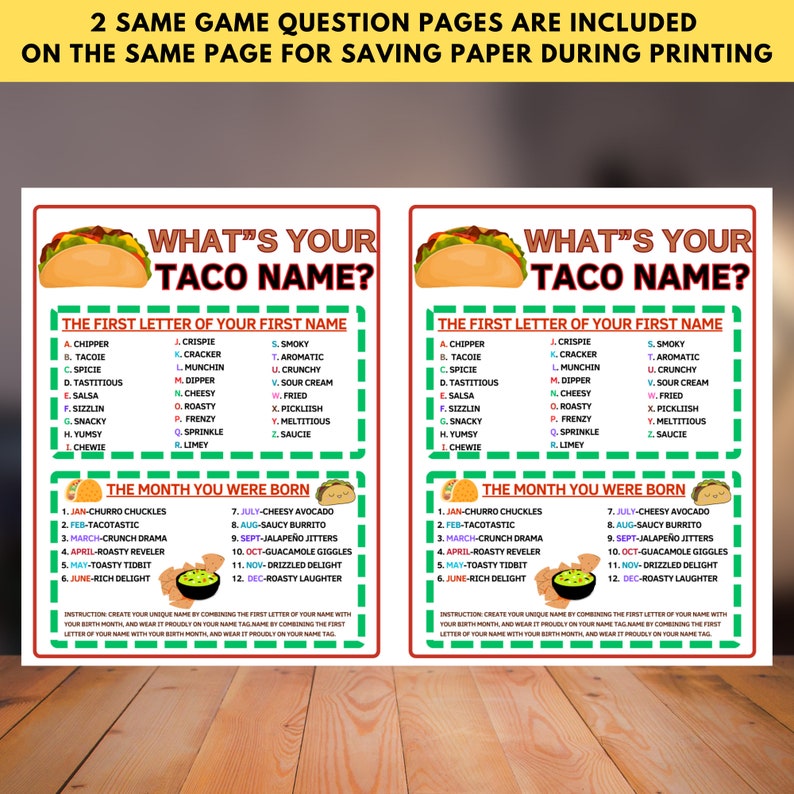 What's Your Taco Name Game With Nametags & Sign|cinco De Mayo Taco Game ...
