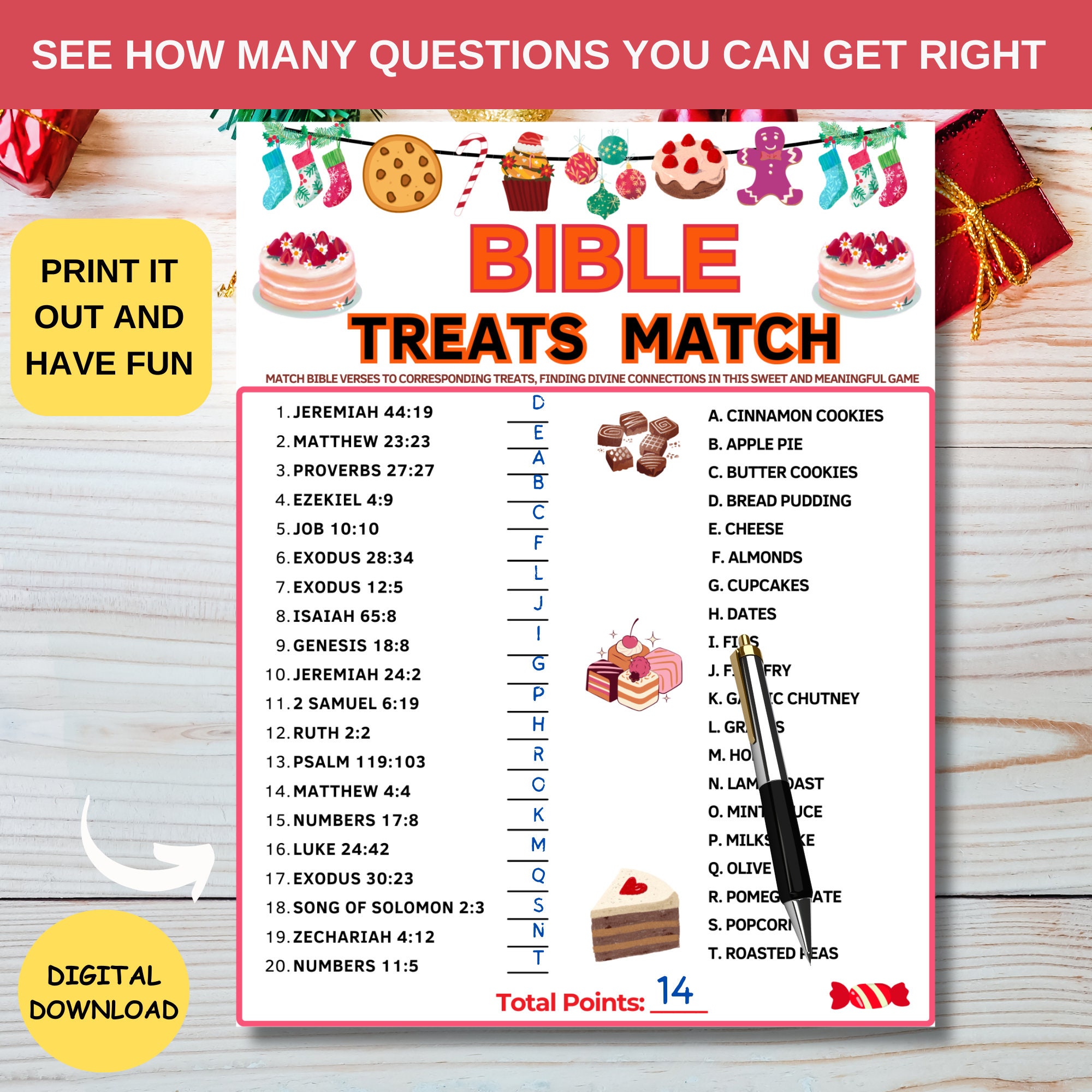 Bible Treats Match Game|bible Printable Game for Kids & Adult|church ...