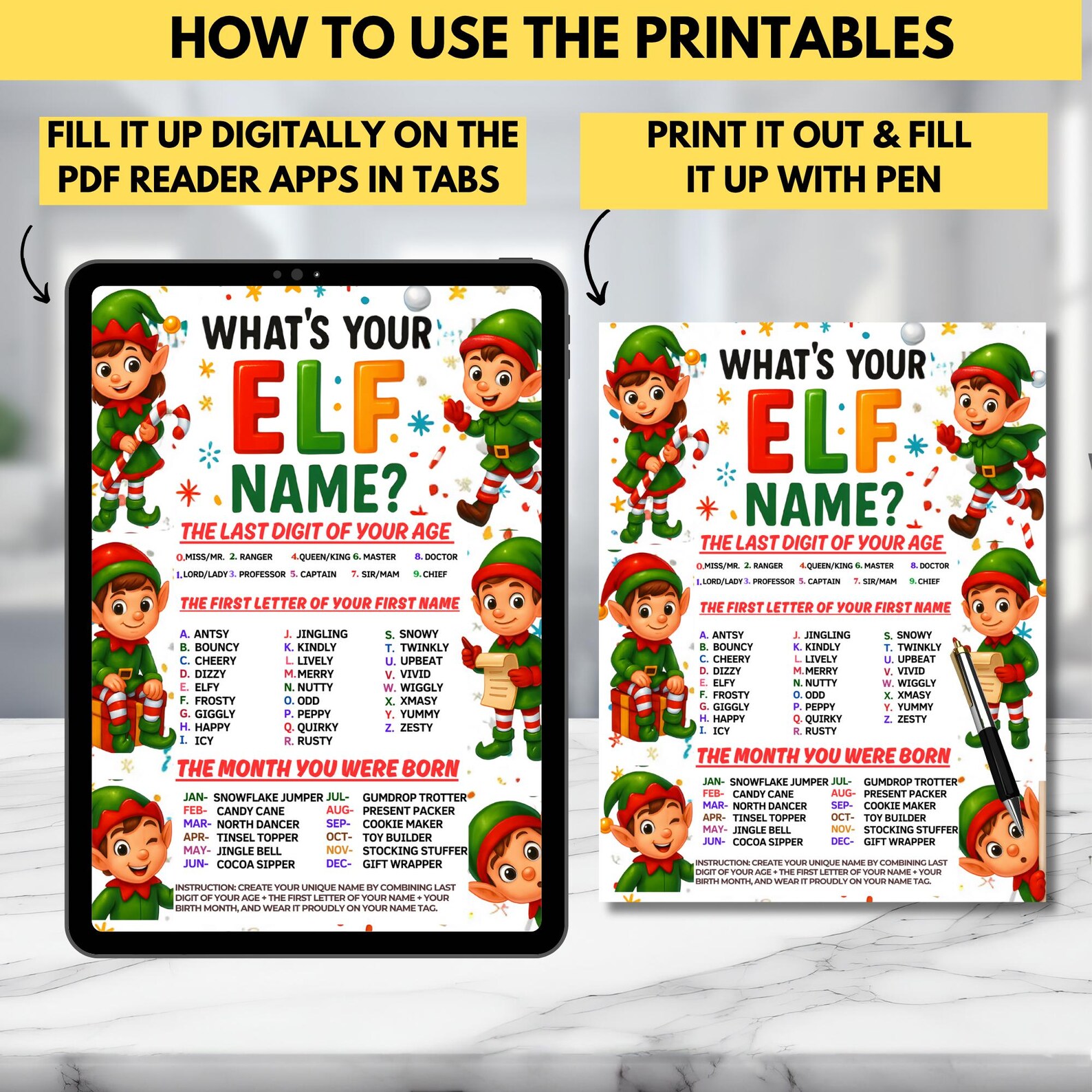 What's Your Elf Name Game With Name Tags & Sign,elf Name Generator ...