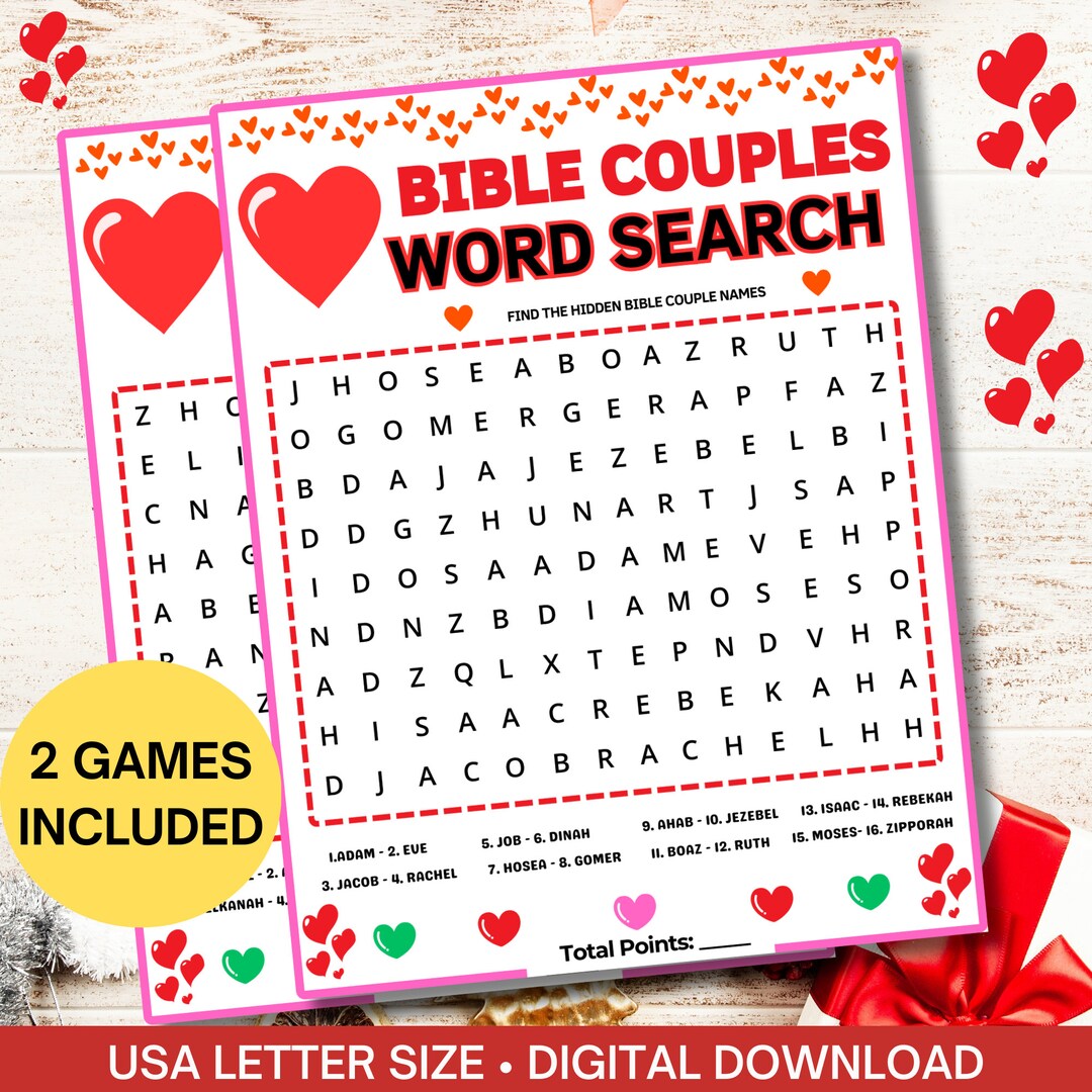 Bible Couples Word Search Printable|valentine's Day Party Game|sunday ...