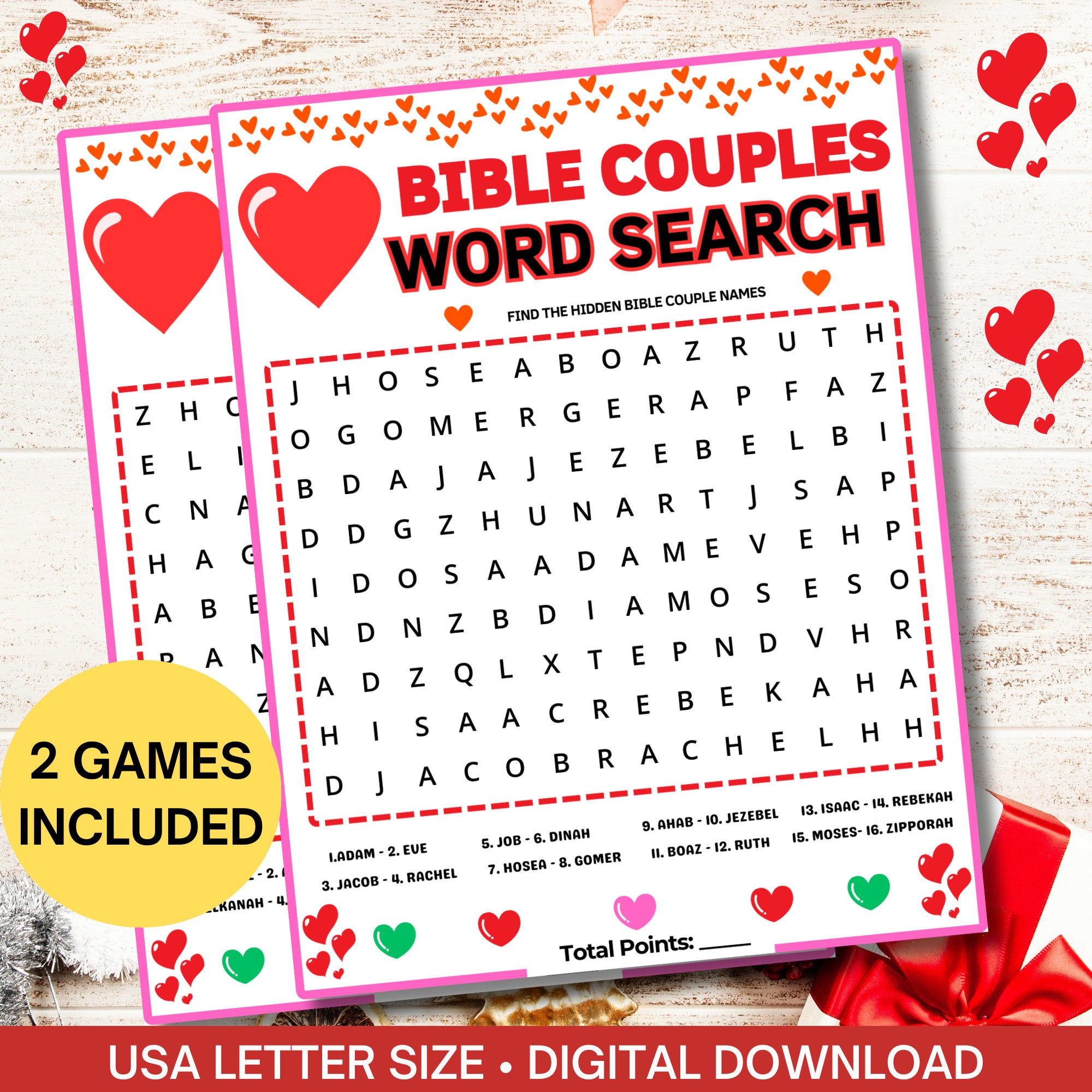 Bible Couples Word Search Printable|valentine's Day Party Game|sunday ...