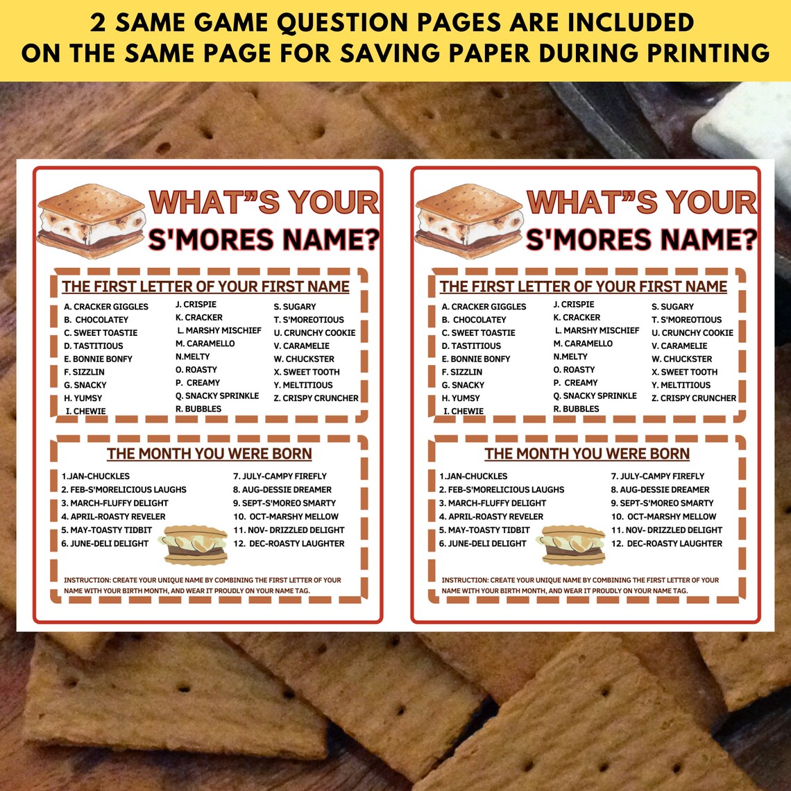 What's Your S'mores Name Game With Nametagssigns'mores Birthday Party ...