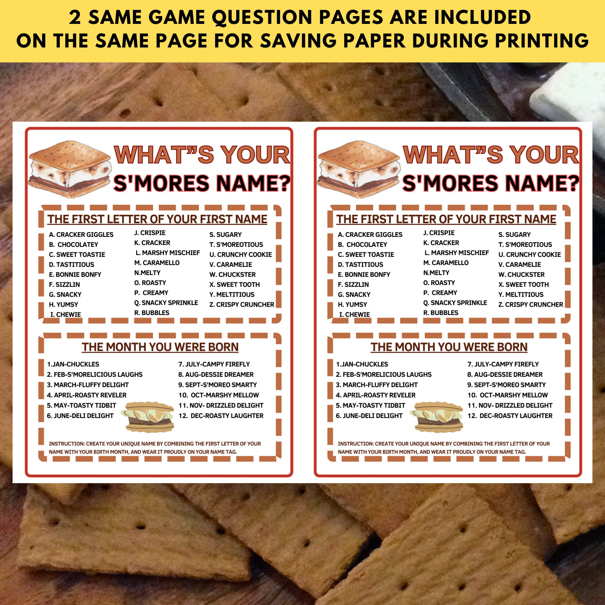 What's Your S'mores Name Game With Nametags+sign|s'mores Birthday Party ...