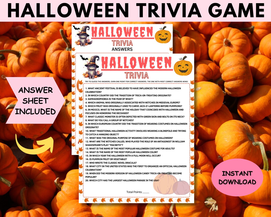 Halloween Trivia Printable Game,family Reunion Halloween Quiz Activity ...