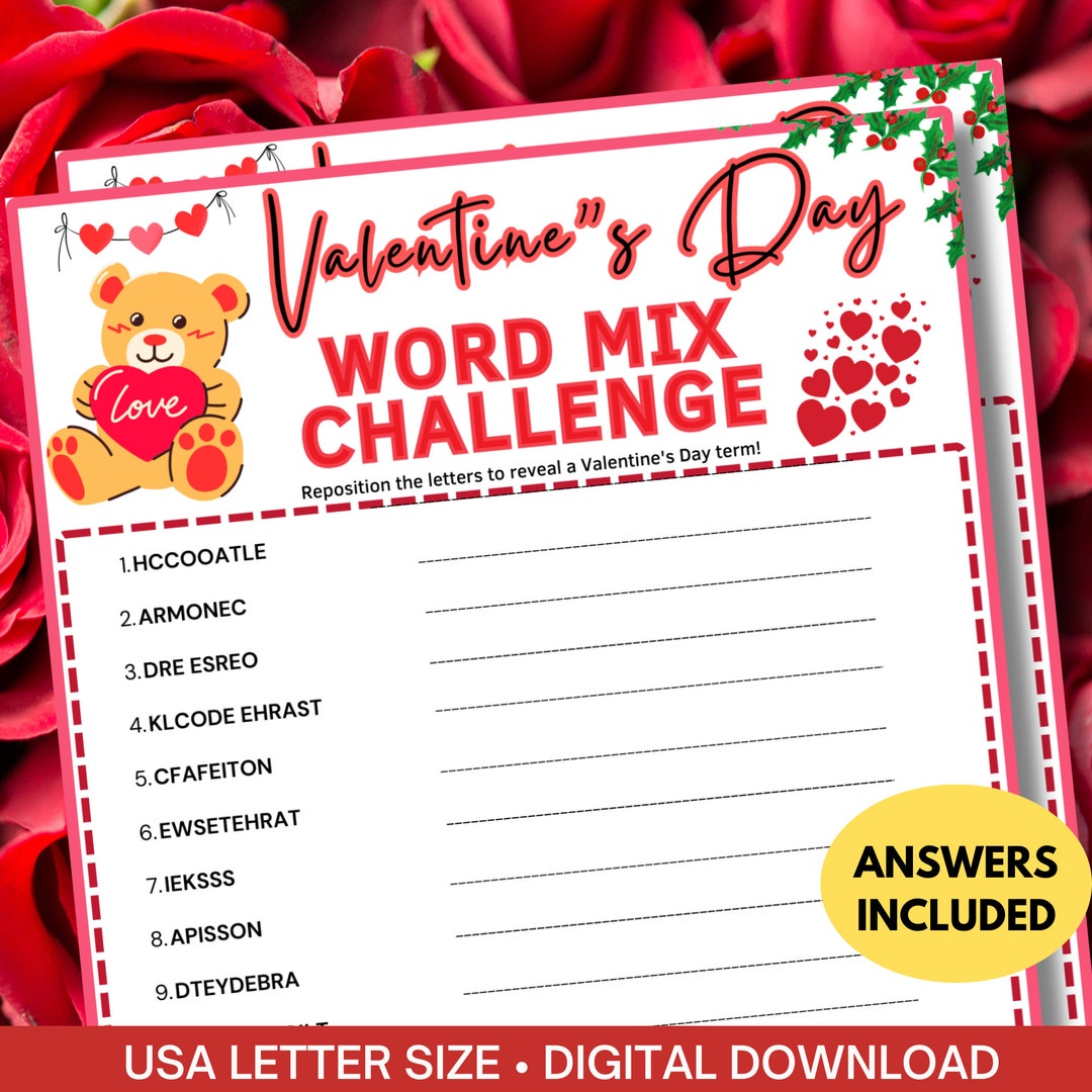 Valentine's Day Word Mix Game|valentine Party Printable Trivia(kids ...