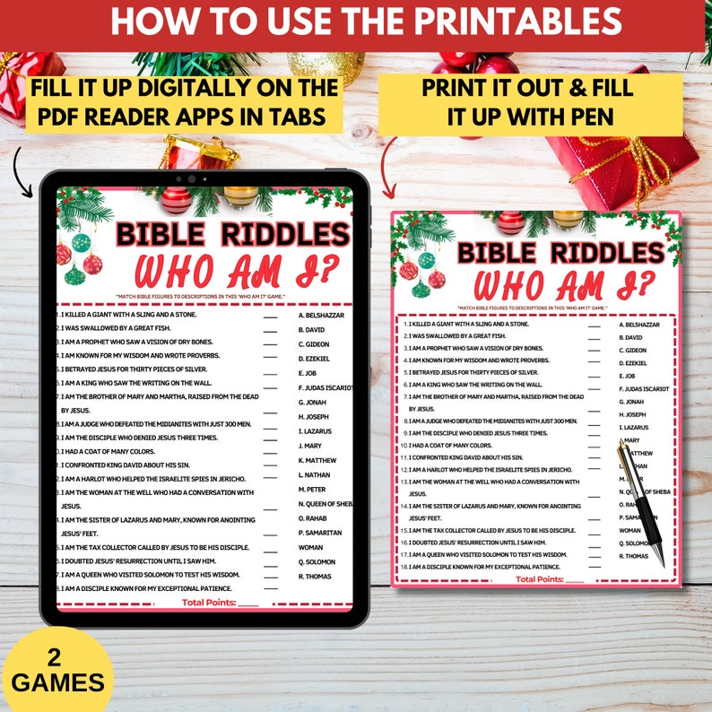 Bible Who Am I Riddle Game|christmas Bible Study Party Activity|church ...