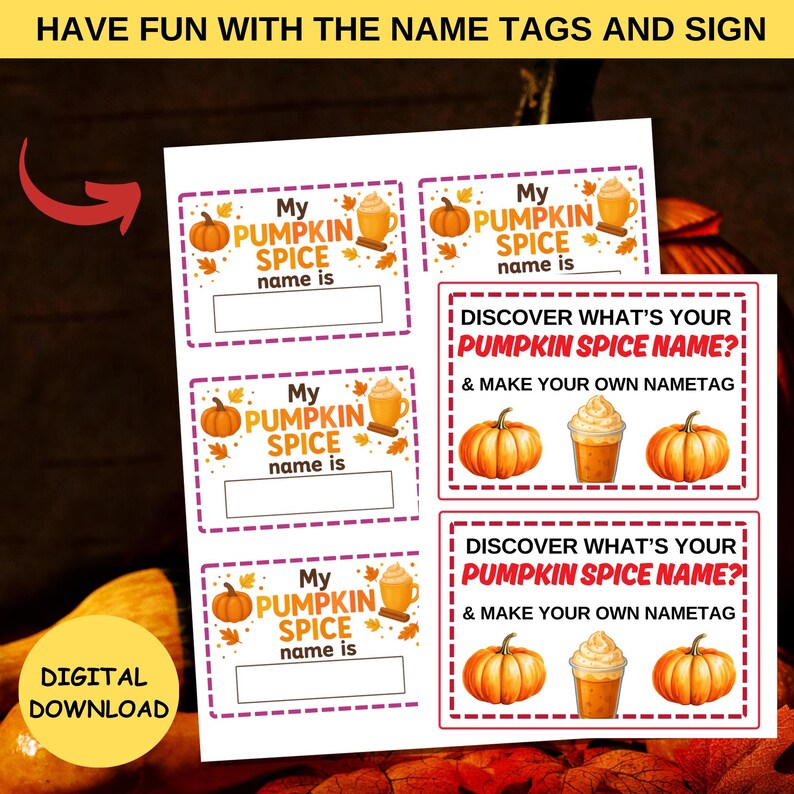 What's Your Pumpkin Spice Name Game With Nametags,halloween Party Game ...
