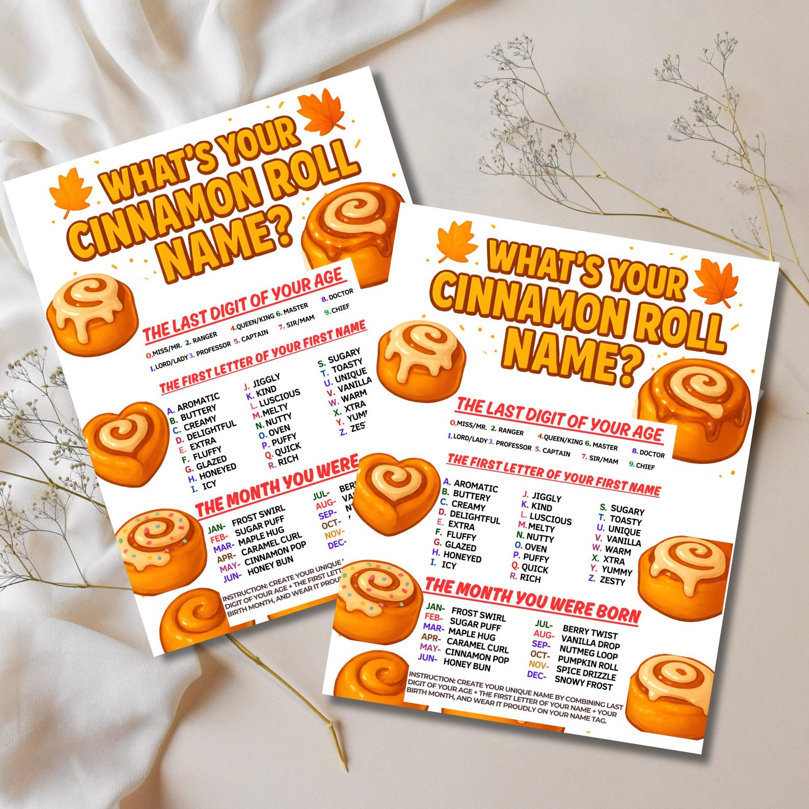 What's Your Cinnamon Roll Name Game With Nametags & Sign,fall Birthday ...