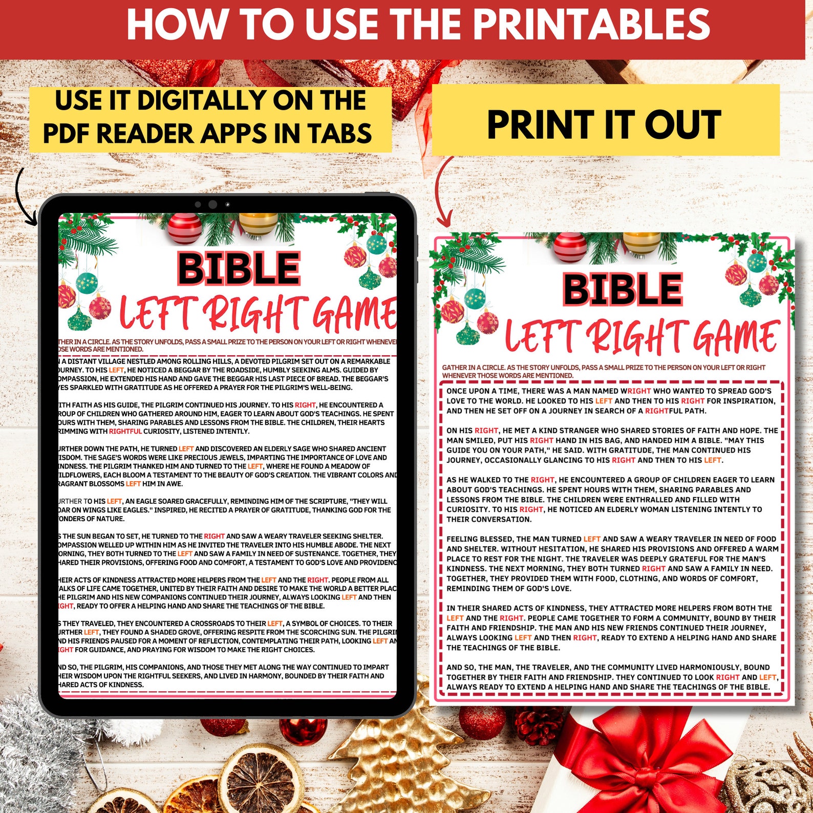 Bible Left Right Game|thanksgiving Printable Party Game|church ...