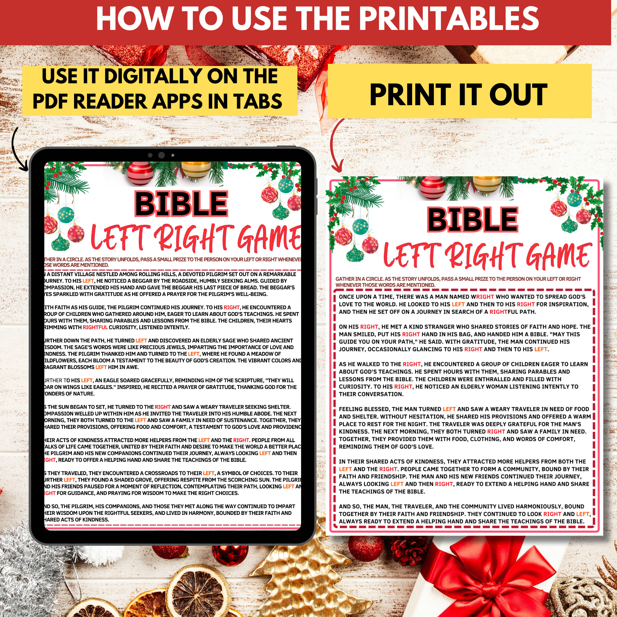 Bible Left Right Game|thanksgiving Printable Party Game|church ...