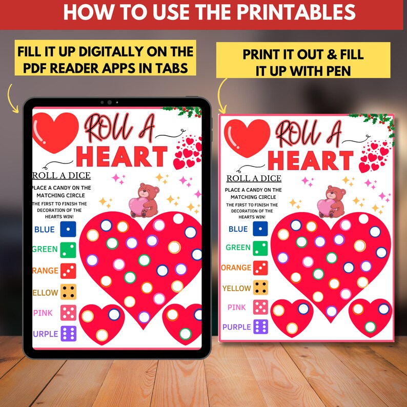 Roll A Heart Christmas Candy Game|roll A Heart Dice Printable Game(kids ...