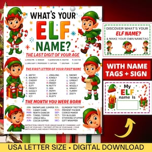 What's Your Elf Name Game With Name Tags & Sign,elf Name Generator ...