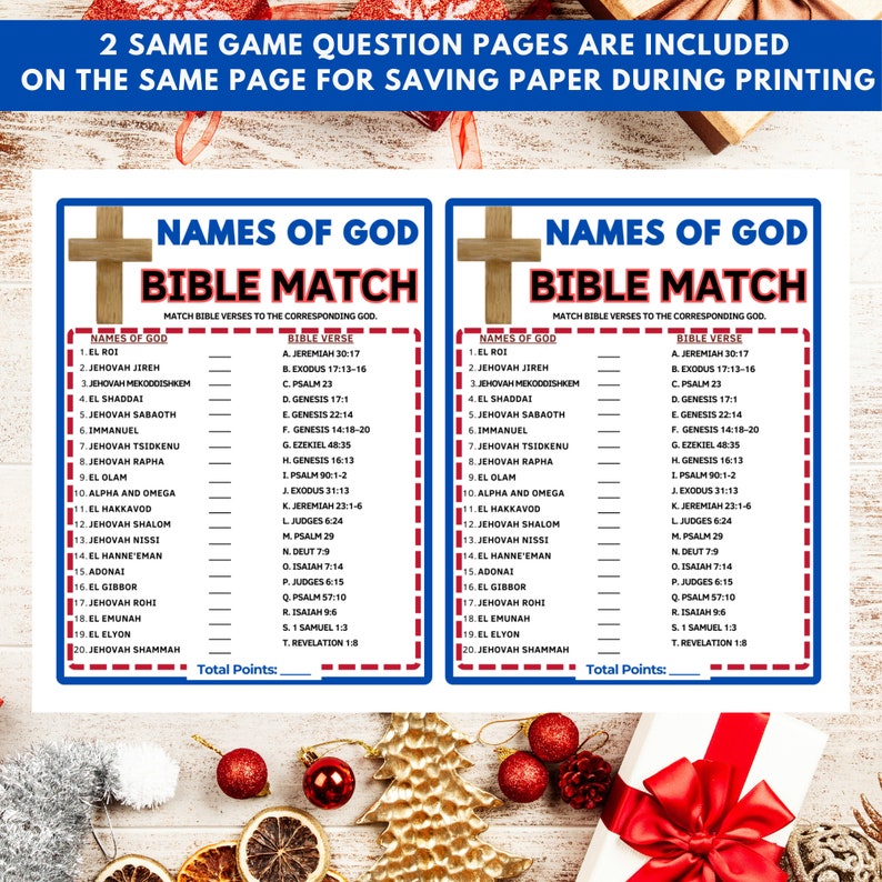 Names of God Bible Match Game|bible Printable Verse Game for Kids+adult ...