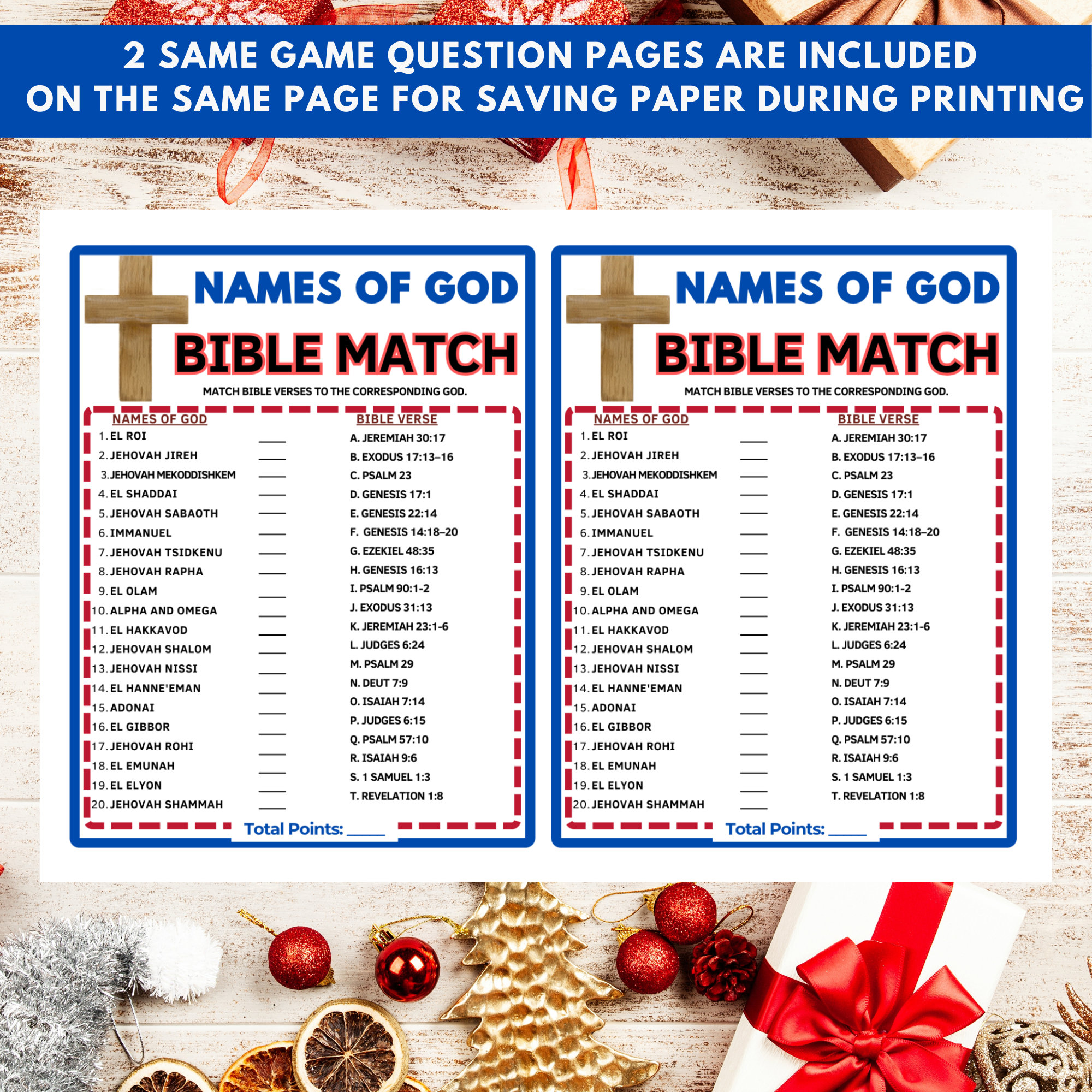 Names of God Bible Match Game|bible Printable Verse Game for Kids+adult ...