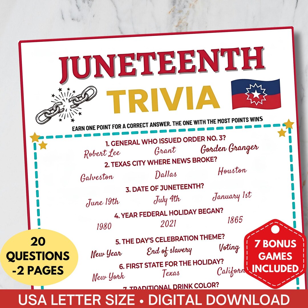 Juneteenth Trivia Game Printable,black History Quiz for Adults & Kids ...