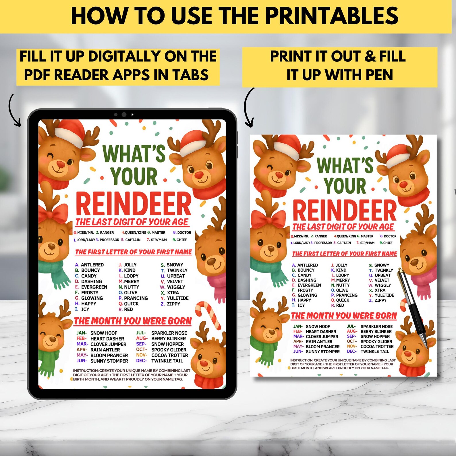 What's Your Reindeer Name With Nametags & Sign|christmas Party ...