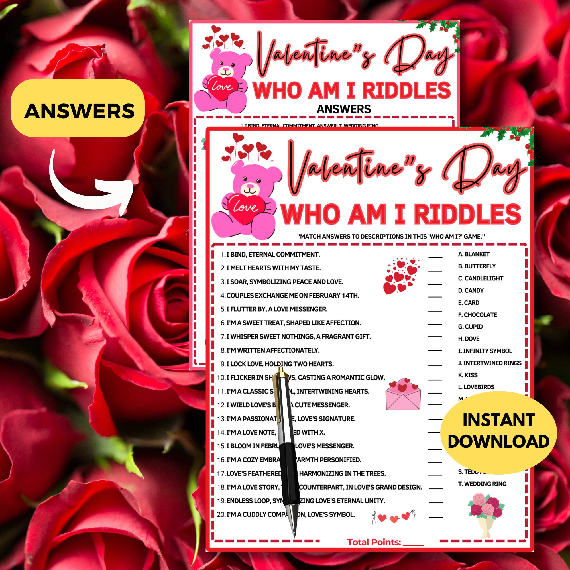 Who Am I Riddle Valentine's Day Game| Valentine's Day Party Printable ...