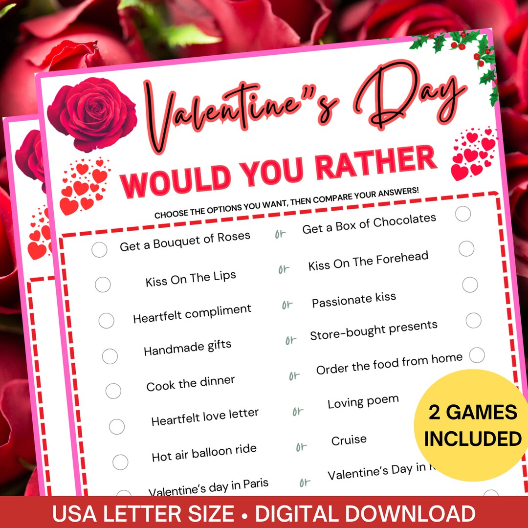 Valentine's Day Would You Rather Game|valentine's Day Printable Trivia ...
