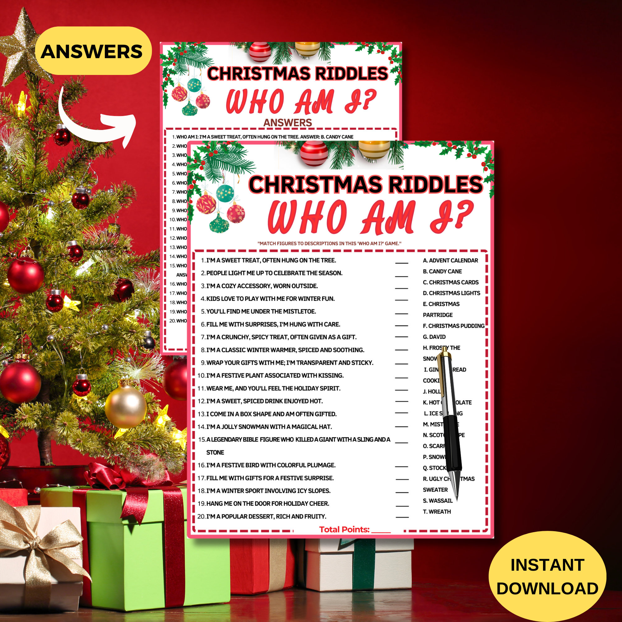 Christmas Riddles Who Am I Game for Kids & Adultchristmas Party ...
