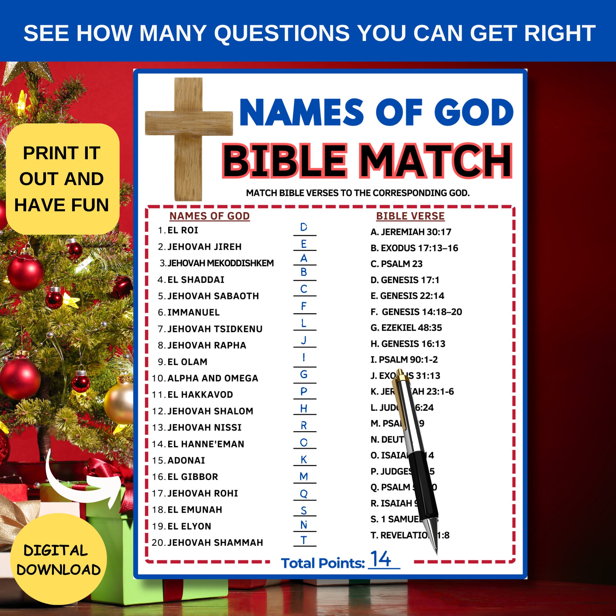 Names of God Bible Match Game|bible Printable Verse Game for Kids+adult ...