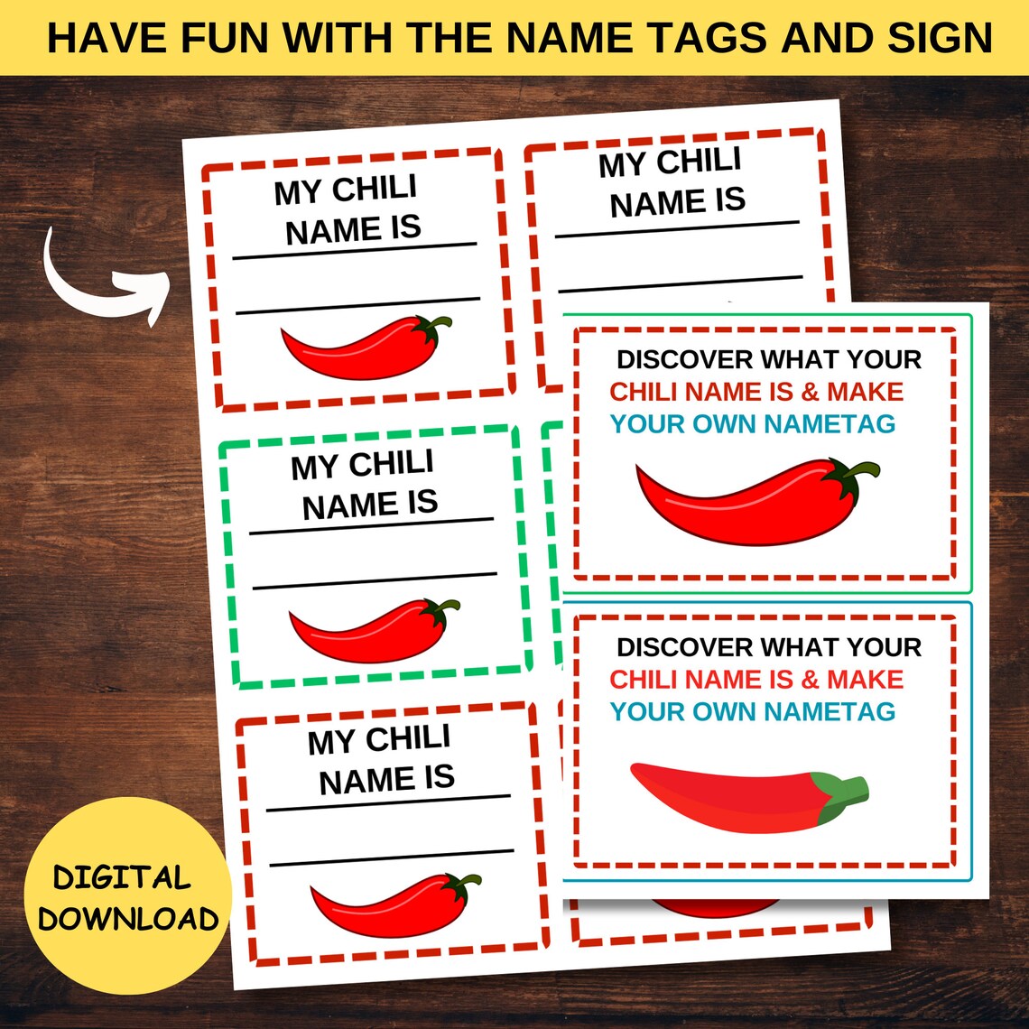 What's Your Chili Name Game With Nametags & Sign,christmasbirthday ...