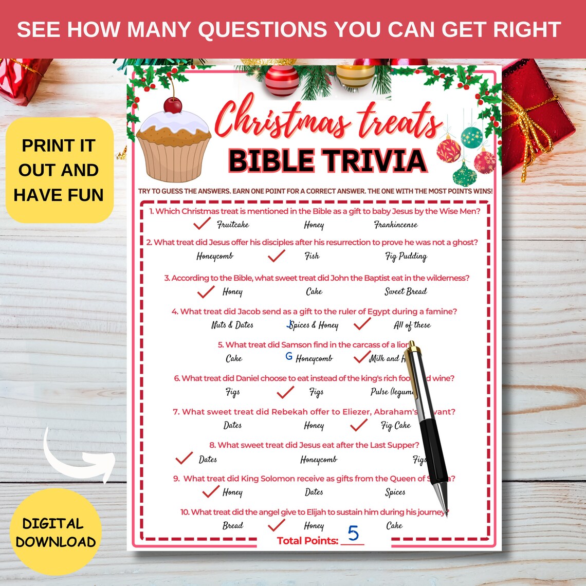 Christmas Treat Bible Trivia Game|bible Printable Game for Kids & Adult ...