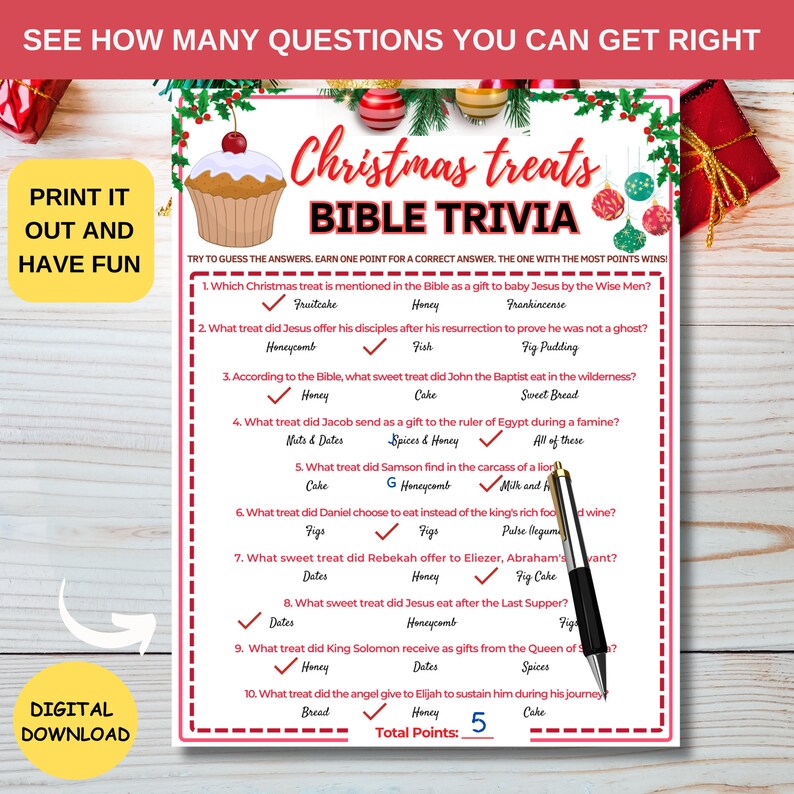 Christmas Treat Bible Trivia Game|bible Printable Game for Kids & Adult ...