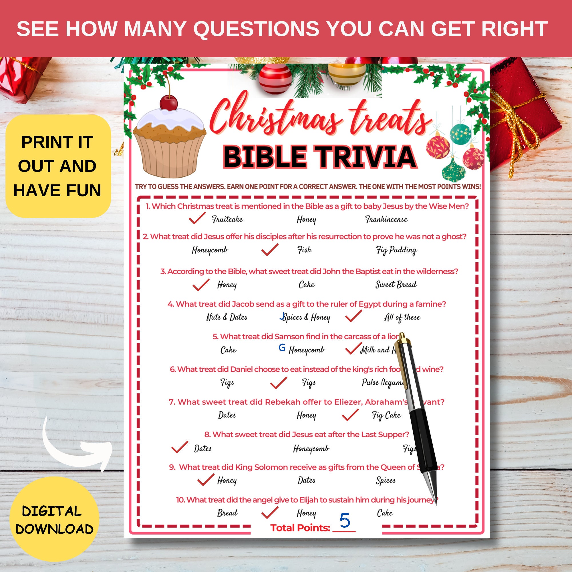 Christmas Treat Bible Trivia Game|bible Printable Game for Kids & Adult ...