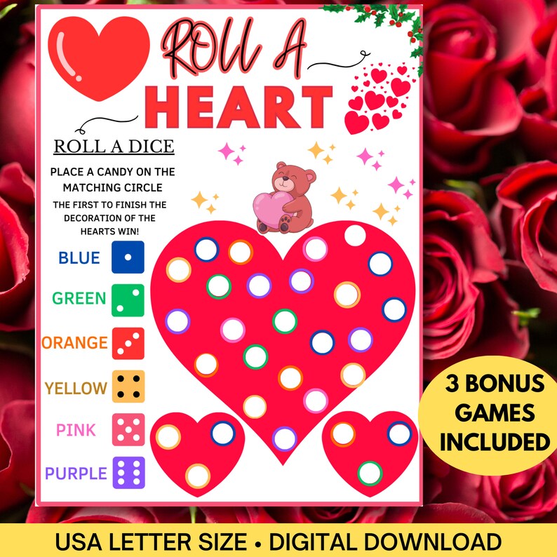 Roll A Heart Christmas Candy Game|roll A Heart Dice Printable Game(kids ...