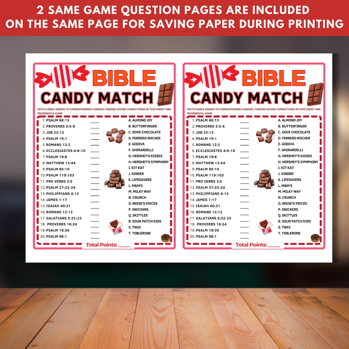 Bible Candy Match Game|bible Printable Games for Kids & Adult|church ...
